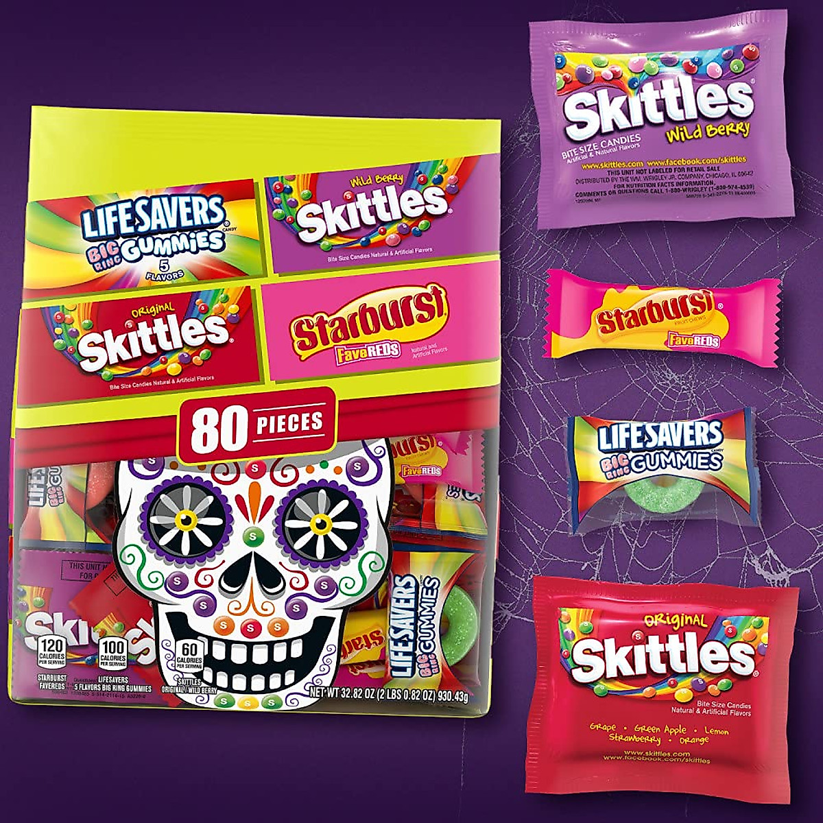 SKITTLES Wild Berry, SKITTLES Original, STARBUST FaveREDS, and LIFE SAVERS Gummy Candy Assortment, 32.82 oz Bag