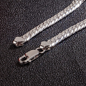 Dankadi Men Italian Solid 925 Sterling Silver Herringbone Bracelet 6MM flat Snake Chain 6.5 "7" 7.5 "8" 8.5 "9" Women Bangle Fine Jewelry gift (Silver, 7.5 inches)