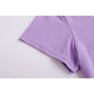 YIJIU Women's Pajama Set Crewneck Short Sleeve Top with Capri Pants Sleepwear Soft Pjs Lounge Sets,Purple,Large