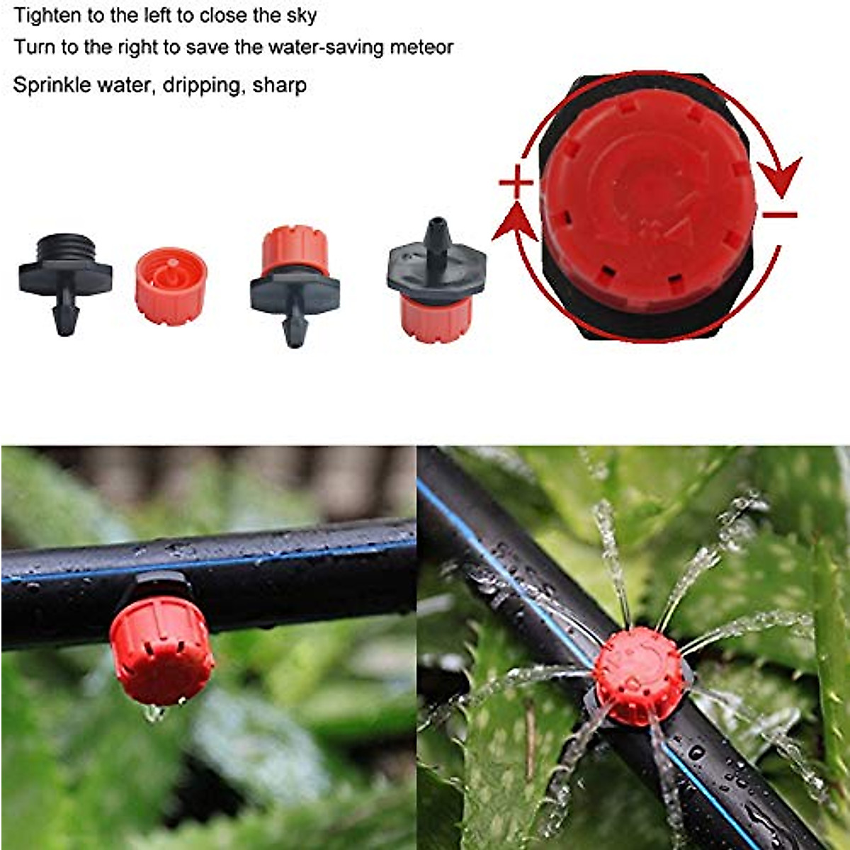 Drip Irrigation Kit Adjustable Drip Irrigation Dripper, Drip Irrigation Tee Rod Connector, Lawn and Herb Garden Irrigation Hose Fitting Sprinkler Irrigation System / 50 Pairs(Black+ Red)
