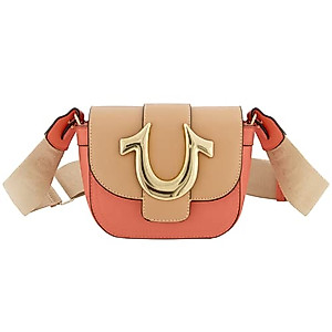 True Religon Women's Crossbody Bag, Mini Flap Adjustable Shoulder Handbag with Horseshoe Logo, Tan
