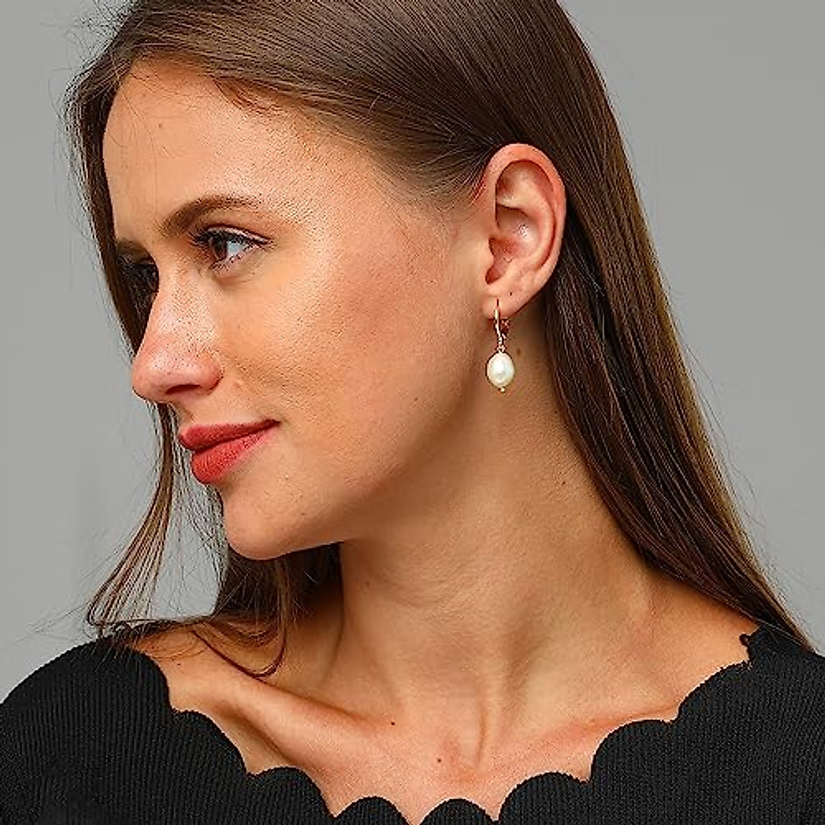 Huggie Hoop Earrings with Charms Pearl Dangle Earrings 13 mm