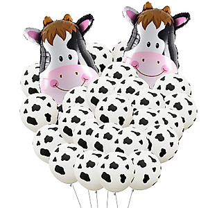 Cow Balloons 26pcs Cow Print Balloon Giant Cow Shape Mylar Foil Balloon Set For Western Cowboy Farm Animal Ballons Globos Vaca Cow Themed Party Decorations Baby Shower Girl Boy 1st Birthday Supplies