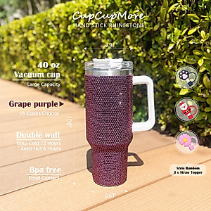 Cupcupmore 40oz Grape Purple Bling Rhinestone Stainless Steel Sippy Tumbler Glitter Vacuum Insulated Water Bottle with Straw & Lid &Handle,Thermos for Hot & Cold Drinks,Car Cup Holder,Coffee