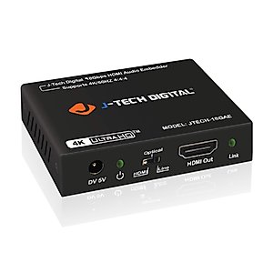 J-Tech Digital 18Gbps Digital/Analog Audio HDMI Embedder Inserter Support 4K@60Hz 4:4:4 HDR CEC HDCP2.2/1.4 with TOSLINK Optical 3.5mm Audio Input options [JTECH-18GAE]