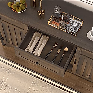 FATORRI Industrial Coffee Bar Cabinet with Wine Rack, Wood Buffet and Sideboard with Storage Cabinet, Rustic Credenza Cupboard for Kitchen Dining Room (55.12 Inch, Walnut Brown)