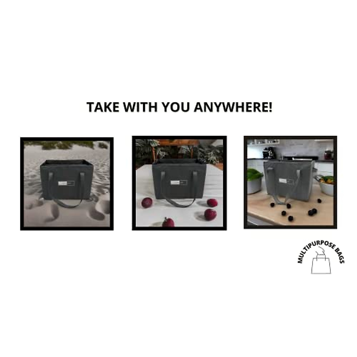 ESMELDY - PRO Reusable Grocery Bags - Reusable Shopping bags for groceries (Kit of 3) grocery tote Bags with Long Handles, Reinforced Bottom and separator, Foldable shopping bag