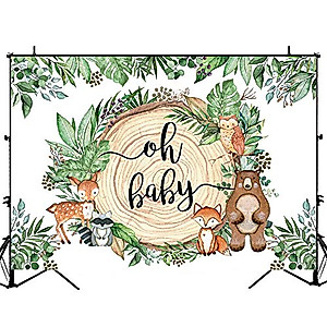 Avezano Woodland Baby Shower Backdrop for Boy Geenery Oh Baby Photography Background Jungle Safari Animals Woodland Baby Shower Party Decorations Photoshoot
