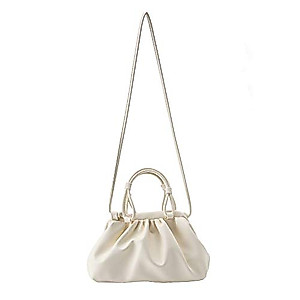 Women's Cloud Pouch Bag Dumpling Crossbody - Soft Leather Fashion Ruched Handbag Small Top-handle Shoulder Bags(White)