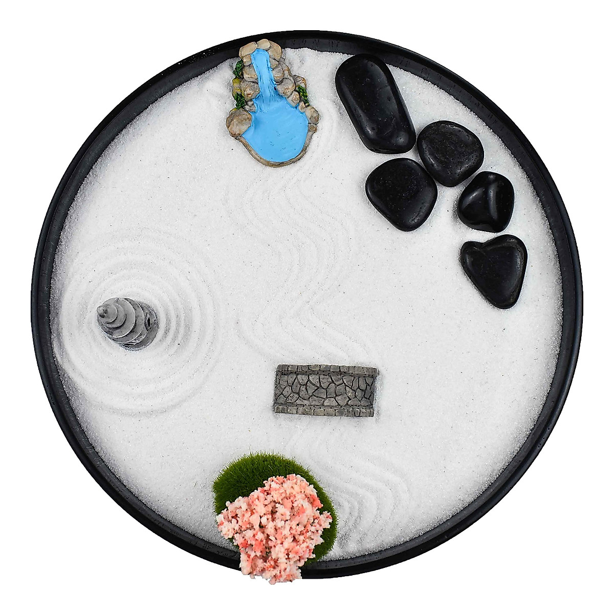 Artcome Japanese Zen Sand Garden for Desk with Rake, Stand, Rocks and Mini Furnishing Articles - Office Table Accessories, Mini Zen Sand Garden Kit - Meditation Gifts