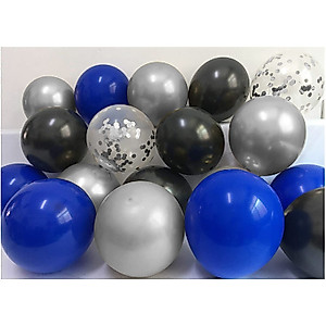 Royal Blue Black Balloons Kit,12inch Blue Black Silver Balloons,55piece Navy Blue Sliver Confetti Balloons for Boy Birthday Party Video Gaming Birthday Party Baby Shower Graduation Party Decorations