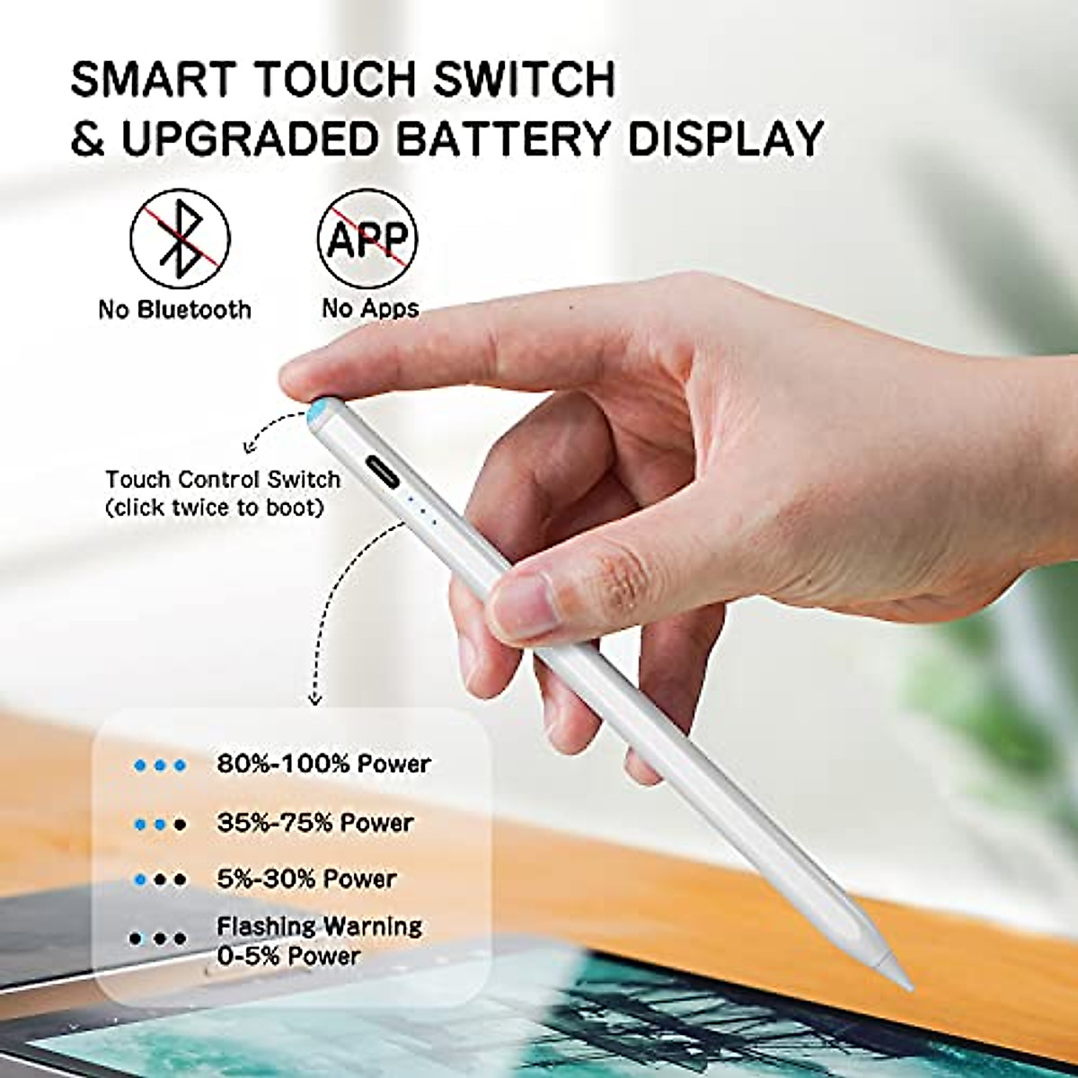 Stylus Pen Compatible with (2018-2022) Apple iPad, NTHJOYS iPad Pencil with Palm Rejection, Tilt, Magnetic, Active Pen for iPad Pro (11/12.9), iPad 6/7/8th Gen, iPad Air 3rd/4th Gen, iPad Mini 5th Gen