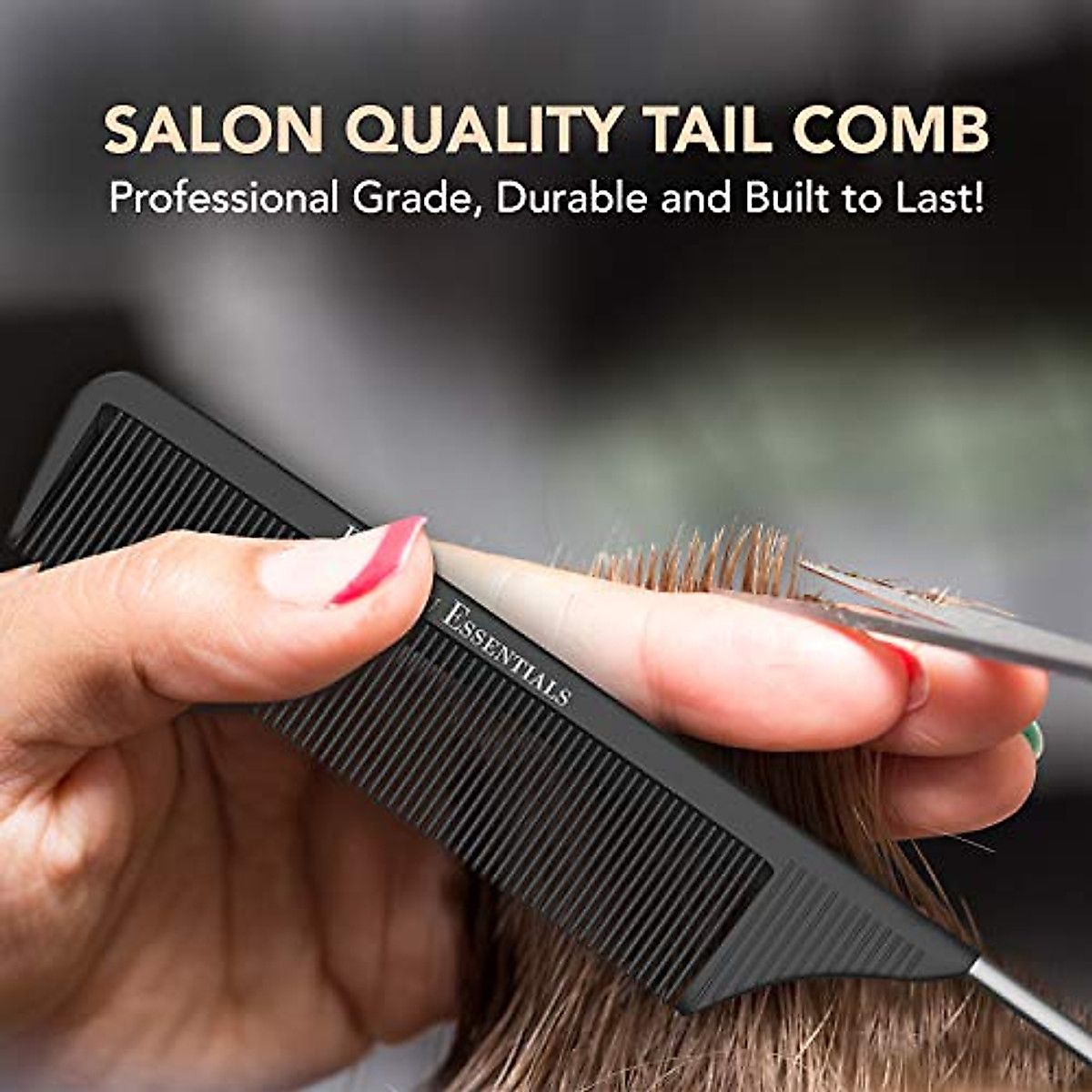 Professional 8.8 Inch Tail Comb (2 Pack) - Black Carbon Fiber And Stainless Steel Pintail - Anti Static And Heat Resistant Teasing Comb - Lightweight Tail Comb For All Hair Types By Bardeau Essentials