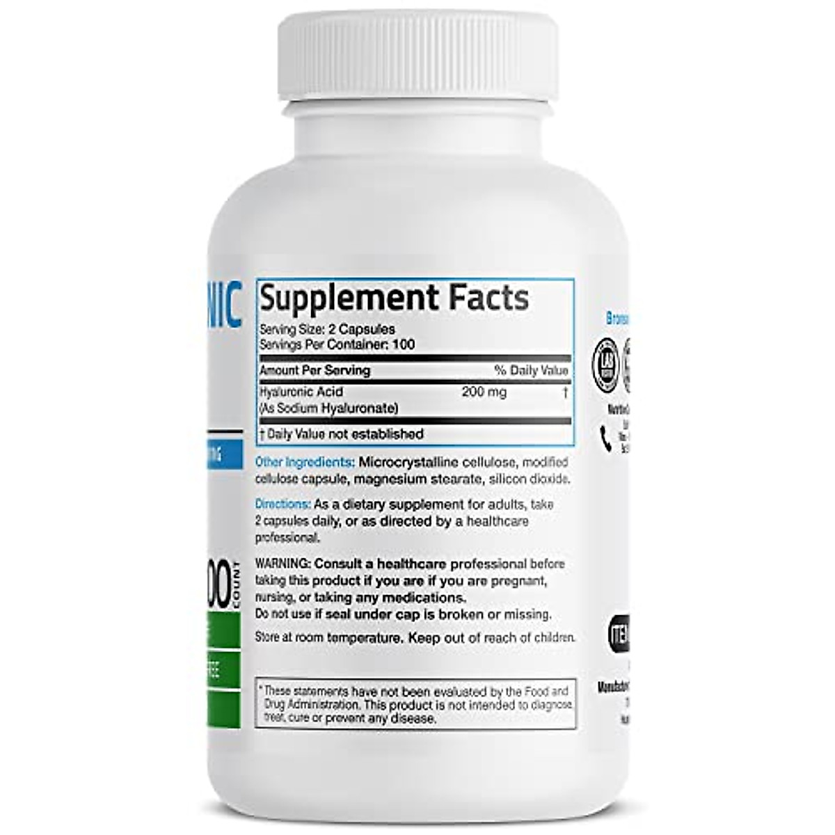 Bronson Hyaluronic Acid 200 MG High Potency Joint Health & Healthy Skin Support, Non-GMO, 200 Vegetarian Capsules