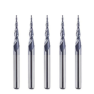 SpeTool 5Pcs Tapered Ball Nose Carving End Mill 1/8 inch Shank 0.25MM Radius (0.5MM Diameter) Tips 3D Woodworking Tool CNC Router Bits
