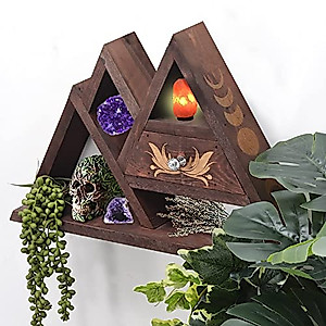 SSISSI Moon Phase Mountain Shelf - Triangle Shelf with Drawer - Moon Shelf for Crystals - Crystal Holder - Witchy Room Decor - Boho Decor - Wooden Rustic Crystal Shelf - Woodland Nursery Decor