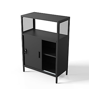 DiMorture Metal Office Cabinet File Cabinet Lockable, Printer Stand with Sliding Doors and Adjustable Shelves, Lateral Office Filing Cabinet for Letter, A4, Legal and File Folders, Black