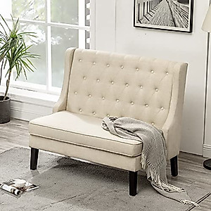 Andeworld Modern Tufted Loveaseat Settee Sofa Bench High Back for Dining Living Room Hallway or Entryway Seating(Beige 1)