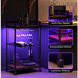 Boss Premium® BarUSA™ LED Bar Cart for Home Mini Portable Wine Bar Coffee Carts Small Mobile Serving Stand Liquor Beverage Drink Tea Alcohol Kitchen Rolling Cart - Designed in USA (Patented)