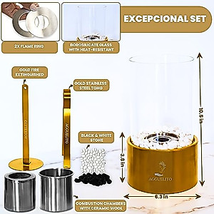Gold Table top FirePit - Elegant Portable Tabletop Fireplace with Protective Glass & Bioethanol or Alcohol Burner - Perfect for Patio Decor & Housewarming Gifts - Tabletop firepit Indoor & Outdoor.