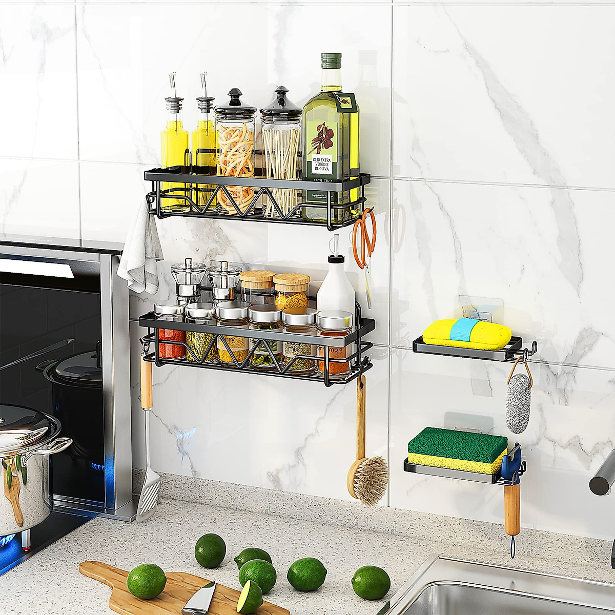 LEGUANG Shower Caddy, Adhesive Shower Organizer No Drilling, 4-Pack Shower Shelves, Rustproof Bathroom Shower Organizer for Inside Shower, Black