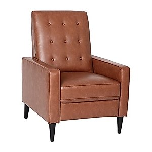 Flash Furniture Erza LeatherSoft Button Tufted Pushback Recliner, Mid-Century Modern Recliner Chair for Residential and Commercial Use, Cognac Brown