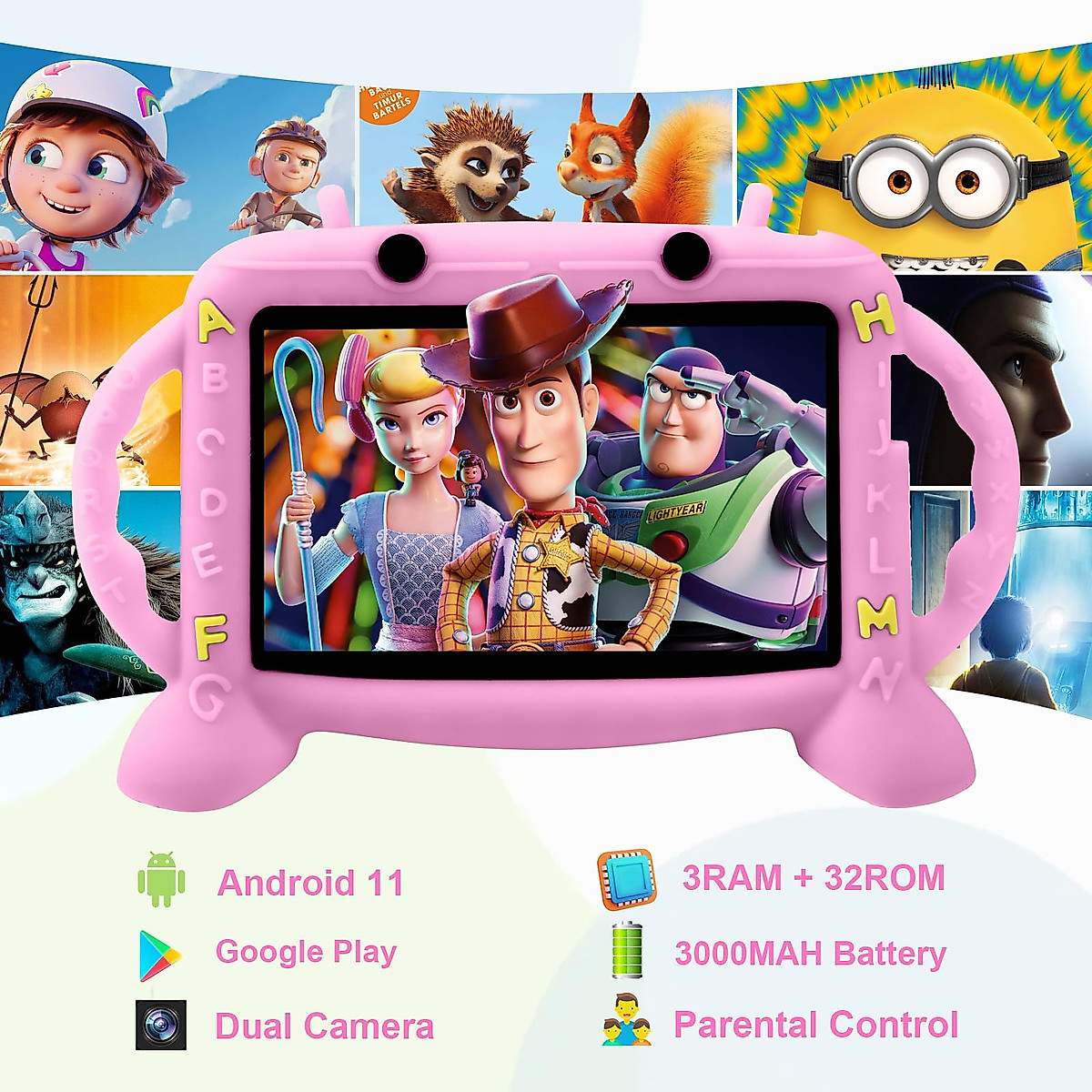 MengDash Kids Tablet, 7 inch Tablet for Kids 2-10, Educational Learning Toddler Tablet Android 11, 3GB RAM+32GB ROM Storage, Google Play YouTube