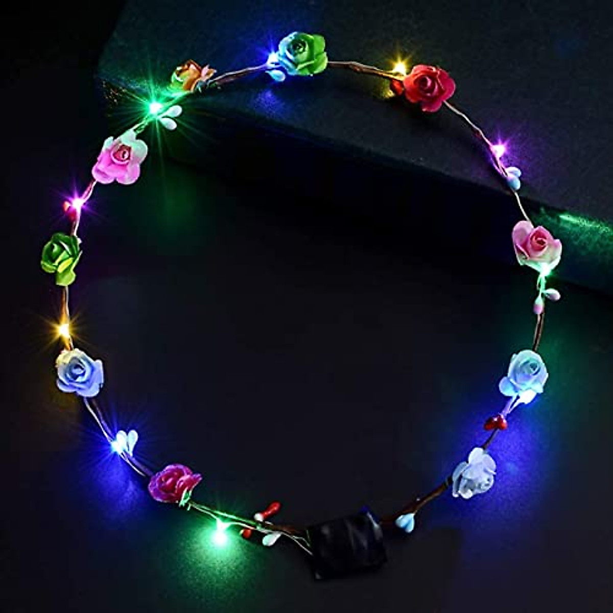 Enkarl LED Flower Crown,12Pcs Light Up LED Flower Headband Luminous 10 Led Flowers Hair Bands for Women Girls Wedding Party Christmas Holiday Festival