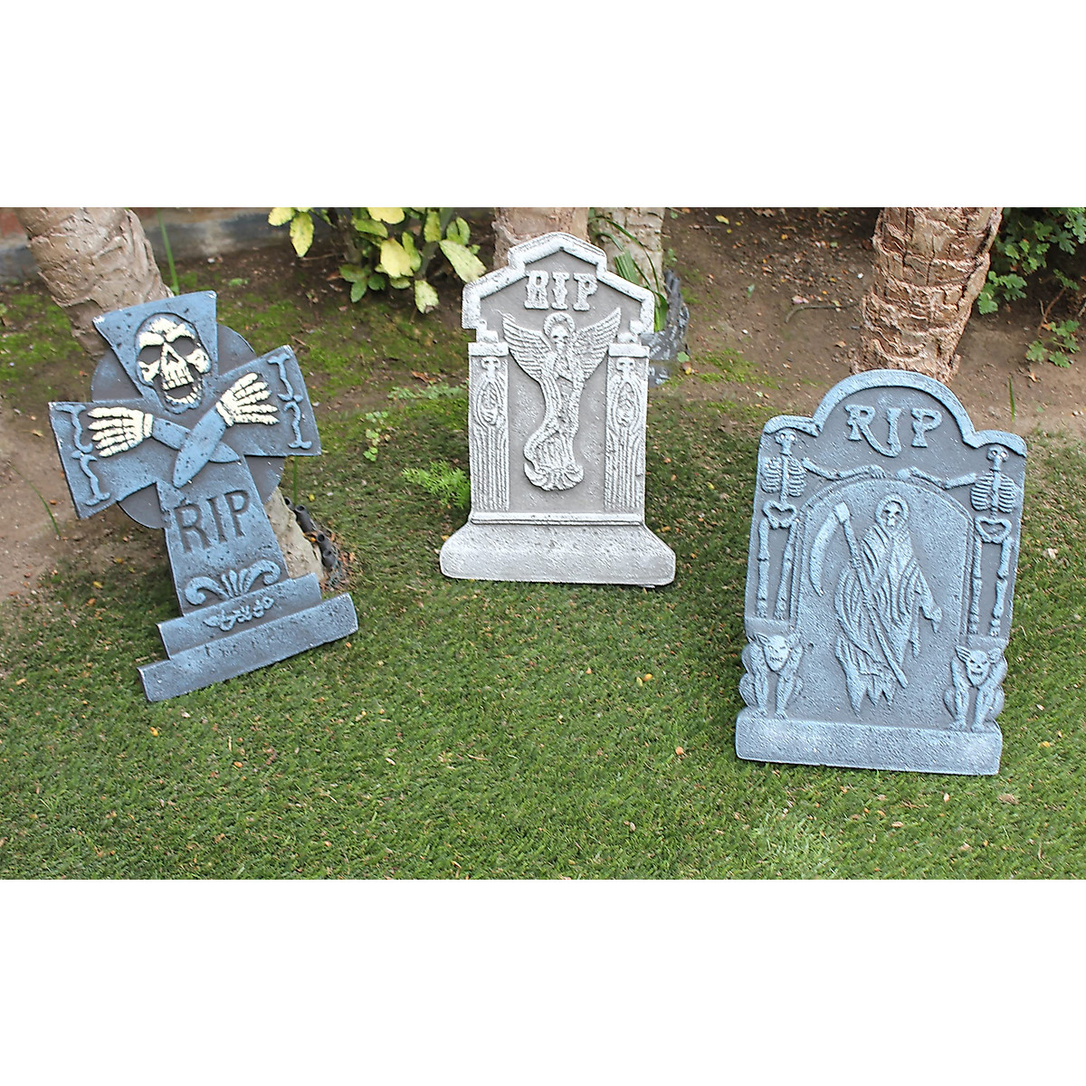 Bauer Pacific Set of 3 Reusable Realistic 21" Asst. Halloween Foam Tombstones, Props, Graveyards, Haunted House, Yard Decorations and Accessories