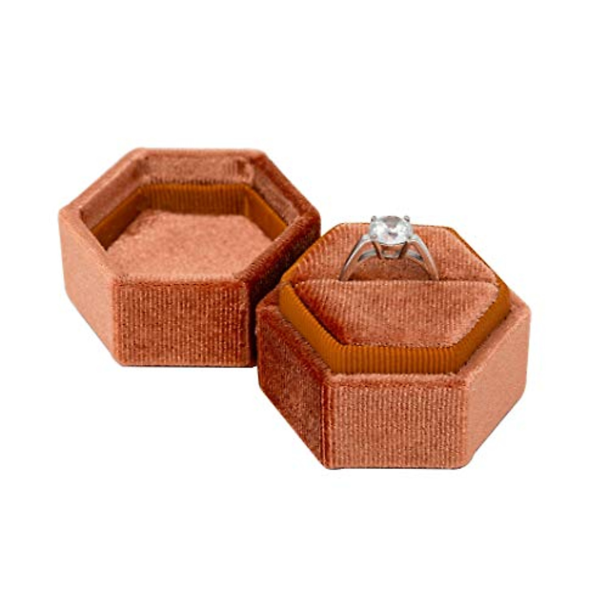 Beatrix & Luca The Lux Box: Antique Velvet Ring Box | Proposal | Wedding | Engagement | Photography | Hexagon | Rectangle | Single Double or Triple Slots | Jewelry (Sedona Copper Hexagon Single)