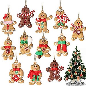 GuassLee 12 Pack Gingerbread Man Ornaments for Christmas Tree Decorations, 3 inch Tall Gingerman Hanging Charms Christmas Tree Ornament Holiday Decorations