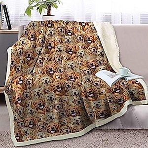 BlessLiving Fuzzy Dogs Blanket for Kids Adults Cute Puppy Fleece Blanket Reversible Animal Pattern Sherpa Throw (Golden Retriever,Throw, 50 x 60 Inches)