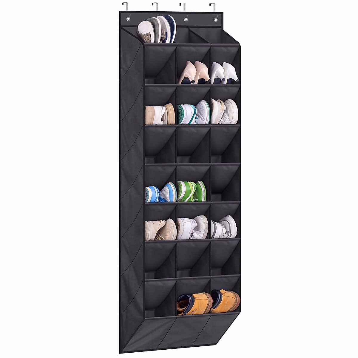 AOODA 24 Pairs Over the Door Shoe Organizer for Closet, Deep Pockets Large Hanging Shoe Rack for Door, 8-Tier Shoe Holder Hanger Shoe Storage Organizer, Black