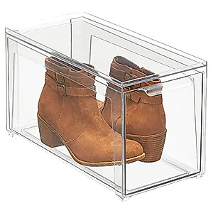 mDesign Plastic Stackable Closet Storage Organizer Bin Containers with Front Pull Drawer for Cabinet, Desk, Shelf, Cupboard, or Dresser Organization - Lumiere Collection - Clear