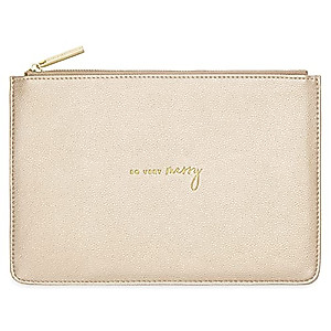 KATIE LOXTON So Very Merry Womens Medium Vegan Leather Christmas Sentiment Perfect Pouch Gold