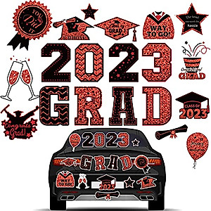 20 Pcs Graduation Car Magnets, 2023 Graduation Car Decorations, Class of 2023 Magnetic Stickers, Graduation Cap Decorations, Graduation Magnet Decals for Car Cruise Garage Door Metal Surface (Red)