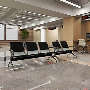 Kinfant 5-Seat Waiting Room Chairs Sofa Furniture - Office Guest Reception Chair with Armrest for Waiting Room Airport Hospital Bank (Black - PU+Mesh)
