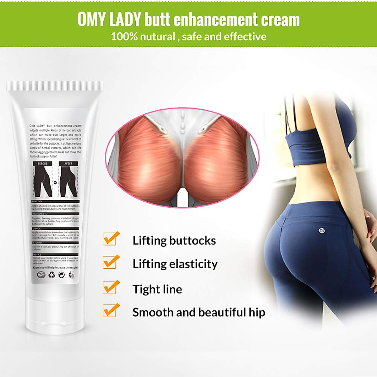 Butt Enhancement Cream, Buttocks Enlargement Enhancer Hip Butt Lifting, Improving Hip Sagging, Hip Dropping, Hip Grain Effective Butt Enlargement Massage Cream 100g