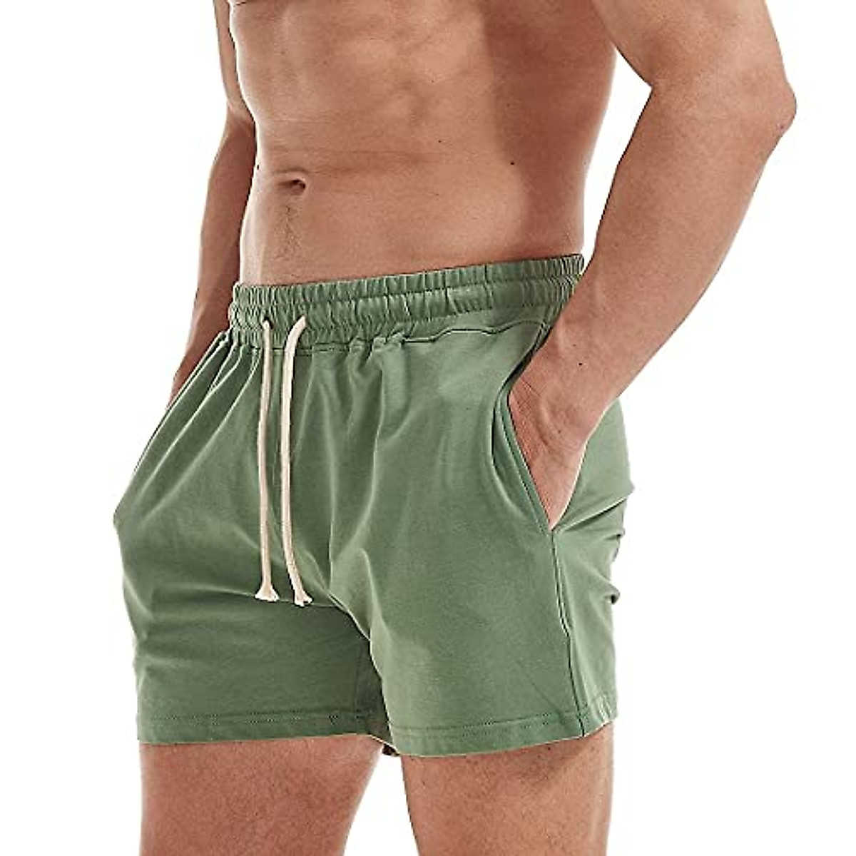 AIMPACT Mens Gym Sweat Shorts 5 inch Athletic Workout Shorts with Pockets (Green M)