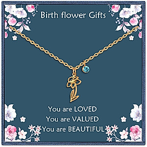 Nupdot March Birth Flower Necklaces Birthday Gifts for Women| 14K Gold Plated Birth Month Floral Daffodil Pendant Birthstone Necklace Jewelry Gifts for Mom Friends