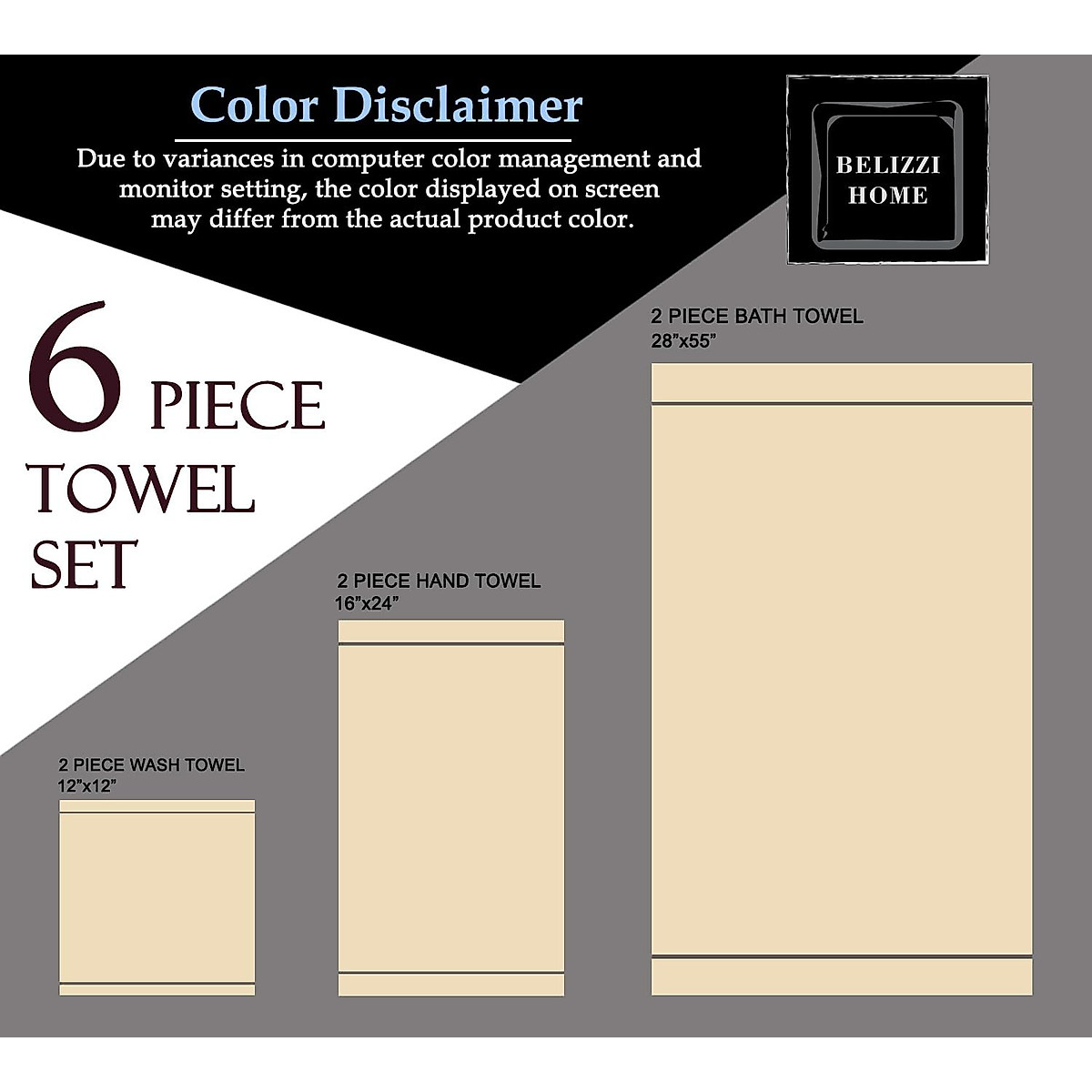 Elvana Home Ultra Soft 6 Pack Cotton Towel Set, Contains 2 Bath Towels 28x55 inch, 2 Hand Towels 16x24 inch & 2 Wash Coths 12x12 inch, Ideal for Everyday use, Compact & Lightweight - Black