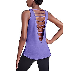PINSPARK Sleeveless Open Back Tank Top Workout Shirts for Women Muscle Tank Yoga Shirts Purple XL