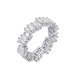 KIERA COUTURE 3.42 cttw White Baguette Cut Cubic Zirconia Sterling Silver Wavy Eternity Band Ring (White, 6)