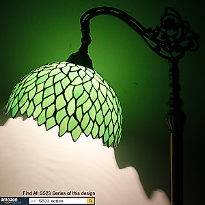 WERFACTORY Tiffany Lamp Floor Green Wisteria Stained Glass Arched Lamp 12X18X64 Inches Gooseneck Adjustable Corner Standing Reading Light Decor Bedroom Living Room S523 Series