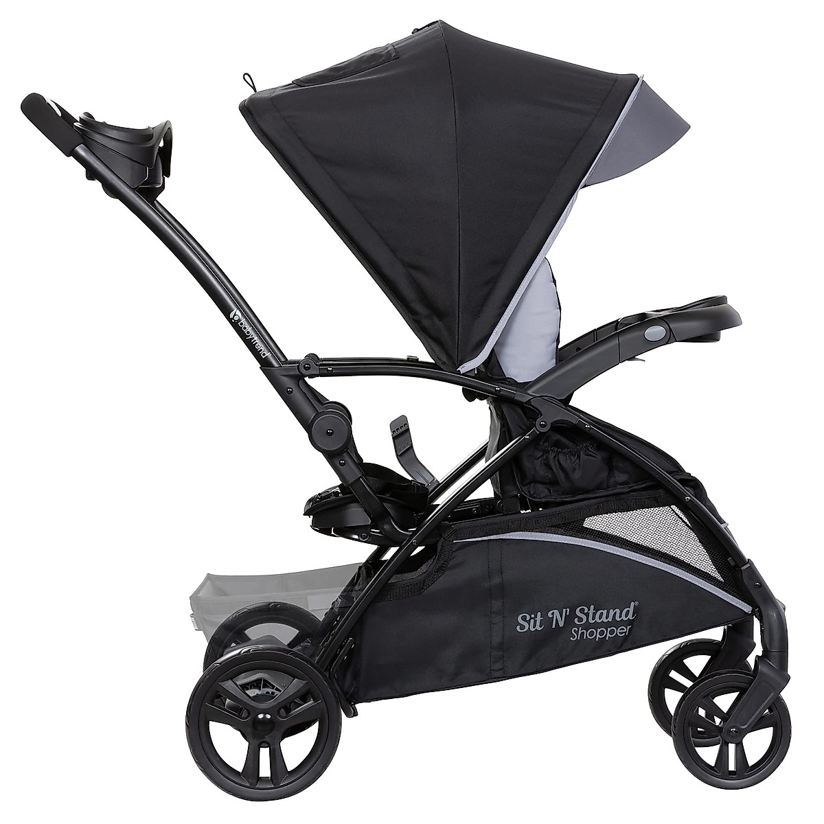 Baby Trend Sit N' Stand 5-in-1 Collapsible Kids Shopper Stroller with Shaded Canopy Visor, Extendable Storage Basket, and 2 Cup Holders, Stormy