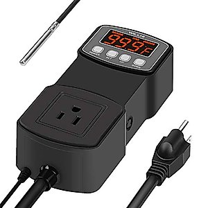 WILLHI Digital Temperature Controller Build in Outlet 1650W 110V 15A Over Current Protection Thermostat Controller Heating Cooling -22~572℉ for Reptile Freezer Greenhouse Temperature Control, WH-1803B