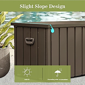 VYUJPTY 200 Gallon Metal Deck Box, Heavy Duty Outdoor Storage Box Waterproof with Wheels & Side Handle, Lockable Deck Box for Outdoor Patio Storage, Outdoor Toy Storage, Garden Pool Tools, Dark Brown