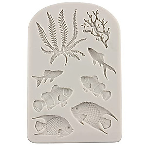 MYPRACS Marine Theme Fondant Silicone Mold Seaweed Sea Fish Coral Sea Turtle Chocolate Candy Mold For Sugar Cake Decorating Cupcake Topper Gum Paste Polymer Clay Set Of 5