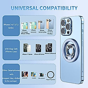 AUROX Magnetic Phone Grip Compatible with Magsafe Ring Holder [Dual-Sided Magnet] 360°Rotation Foldable Cell Phone Back Grip for iPhone 14/13/12 Series and Most Smartphones (D-Blue)