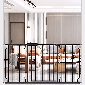 ALLAIBB Extra Wide Pressure Mounted Baby Gate Walk Through Child Kids Safety Toddler Tension White Long Large Pet Dog Gates with Extension for doorways Kitchen (57.48-62.20"/146-158cm, Black)